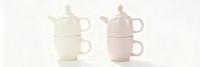 China 2 Sets Stackable Ceramic Teapot & Mug Combo, Minimalist Matte Cream White Blush Pink One Person Tea Cup Set, Modern Simple Porcelain Tea Maker Gift for Home Office for sale