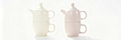 China 2 Sets Stackable Ceramic Teapot & Mug Combo, Minimalist Matte Cream White Blush Pink One Person Tea Cup Set, Modern Simple Porcelain Tea Maker Gift for Home Office for sale