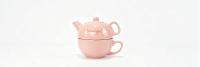 China Stackable Pink Ceramic Tea for One Set, Embossed 