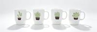 China 4 Pack Succulent Plant Ceramic Mugs, Minimalist White Stackable Coffee Cups with 4 Unique Houseplant Prints, Plant Lover Tea Mug Set for Home Decor & Gifts for sale