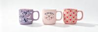 China 3 Pack Cute Pastel Matte Ceramic Mugs, Dog Print, Smile Quote & Heart Cherry Pattern Coffee Cups, Fun Aesthetic Tea Mug Set for Women Gift & Home Decor for sale