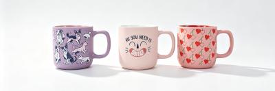 China 3 Pack Cute Pastel Matte Ceramic Mugs, Dog Print, Smile Quote & Heart Cherry Pattern Coffee Cups, Fun Aesthetic Tea Mug Set for Women Gift & Home Decor for sale