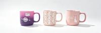 China 3 Pack Cute Aesthetic Matte Ceramic Mugs, Gradient Space Planet, Floral Stripe & Funny Cat Print Coffee Cups, Soft Pink Pastel Tea Mug Set for Women Gift & Home Decor for sale