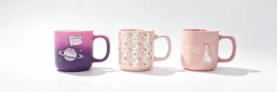 China 3 Pack Cute Aesthetic Matte Ceramic Mugs, Gradient Space Planet, Floral Stripe & Funny Cat Print Coffee Cups, Soft Pink Pastel Tea Mug Set for Women Gift & Home Decor for sale