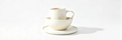 China Speckled Ribbed Ceramic Breakfast Set for One, Vertical Fluted Textured Mug Bowl Plate Combo, Cream Speckle Stoneware Tea & Cereal Serving Set, Wabi Sabi Minimalist Table Decor Gift for sale