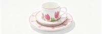 China 3 Piece Pink Tulip Floral Porcelain Tea Set, Hand Drawn Watercolor Flower Teacup Saucer Plate Combo, White Ceramic Single Serving Afternoon Tea Tableware Gift for Women for sale