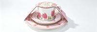 China Pink Tulip Floral Tea Cup Saucer Plate Gift Set with Hello Spring Floral Paper Sleeve, Watercolor Tulip Porcelain Single Serving Afternoon Tea Tableware, Spring Floral Ready-to-Gift Coffee Set for sale
