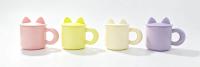 China 4 Pack Cute Cat Ear Lid Ceramic Mugs, Pastel Macaron Color Thick Bubble Handle Coffee Cups, Kawaii Kitty Cover Tea Mug Set for Girls Gift & Office Decor for sale
