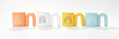 China 4 Pack 3D Arch Rainbow Handle Ceramic Mugs, Pastel Solid Color Line Rainbow Print Coffee Cups, Cute Minimalist Rainbow Tea Mug Set for Home Decor & Women Gift for sale