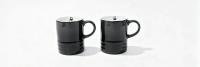 China 2 Pack Two-Tone Glossy Black Wavy Ceramic Mugs, Horizontal Ribbed Textured Coffee Cups with Tiny Interior Logo, Modern Contrast White Inner Tea Mug Set for Office & Minimalist Home Decor for sale