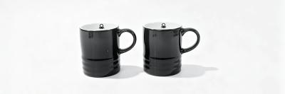 China 2 Pack Two-Tone Glossy Black Wavy Ceramic Mugs, Horizontal Ribbed Textured Coffee Cups with Tiny Interior Logo, Modern Contrast White Inner Tea Mug Set for Office & Minimalist Home Decor for sale