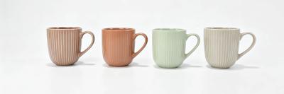 China 4 Pack Vertical Fluted Pastel Earth Tone Ceramic Mugs, Embossed Ribbed Neutral Matte Coffee Cup Set, Warm Terracotta Sage Cream Textured Tea Mugs for Farmhouse Kitchen Decor & Housewarming Gift for sale
