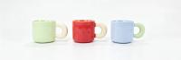 China 3 Pack Two-Tone Chunky Big Bubble Handle Ceramic Mugs, Short Wide Pastel Solid Color Coffee Cups, Cute Contrast Round Loop Tea Mug Set for Kawaii Desk Decor & Couple Gift for sale