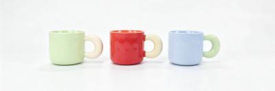 China 3 Pack Two-Tone Chunky Big Bubble Handle Ceramic Mugs, Short Wide Pastel Solid Color Coffee Cups, Cute Contrast Round Loop Tea Mug Set for Kawaii Desk Decor & Couple Gift for sale