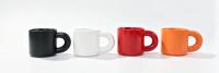 China 4 Pack Chunky Big Ring Handle Solid Color Ceramic Mugs, Short Wide Monochrome Gloss Coffee Cups, Modern Minimalist Bubble Loop Tea Mug Set for Home Decor & Family Gift for sale