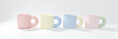 China 4 Pack Two-Tone Chunky Bubble Ring Handle Ceramic Mugs, Pastel Macaron Contrast Color Short Wide Coffee Cups, Cute Kawaii Doughnut Loop Tea Mug Set for Teen Bedroom Decor & Girls Gift for sale