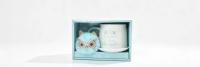 China I Love The Night Owl Theme Mug Gift Box Set, Cute Ceramic Cup & Saucer with Fluffy Owl Brooch Accessory, Pastel Light Blue Ready-to-Gift Tableware for Girls Birthday & Night Owl Lover Gift for sale