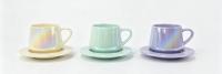 China 3 Styles Pastel Ceramic Cup & Saucer Sets, Solid Matte / Pearl Iridescent Gloss / Deep Matte Contrast Color Latte Mugs, Tapered Small Belly Coffee Tea Cup Combo for Gift & Kitchen Decor for sale