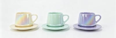 China 3 Styles Pastel Ceramic Cup & Saucer Sets, Solid Matte / Pearl Iridescent Gloss / Deep Matte Contrast Color Latte Mugs, Tapered Small Belly Coffee Tea Cup Combo for Gift & Kitchen Decor for sale