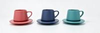 China 3 Styles Pastel Ceramic Cup & Saucer Sets, Solid Matte / Pearl Iridescent Gloss / Deep Matte Contrast Color Latte Mugs, Tapered Small Belly Coffee Tea Cup Combo for Gift & Kitchen Decor for sale