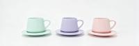 China 3 Styles Pastel Ceramic Cup & Saucer Sets, Solid Matte / Pearl Iridescent Gloss / Deep Matte Contrast Color Latte Mugs, Tapered Small Belly Coffee Tea Cup Combo for Gift & Kitchen Decor for sale