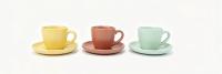 China 3 Pack Speckled Pastel Ceramic Cup & Saucer Sets, Short Tapered Belly Coffee Mugs, Matte Speckle Solid Color Latte Tea Cup Combo for Kitchen & Housewarming Gift for sale