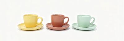 China 3 Pack Speckled Pastel Ceramic Cup & Saucer Sets, Short Tapered Belly Coffee Mugs, Matte Speckle Solid Color Latte Tea Cup Combo for Kitchen & Housewarming Gift for sale