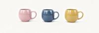 China Glossy Bulbous Round Belly Solid Color Ceramic Mugs, 3 Pastel Color Set for sale