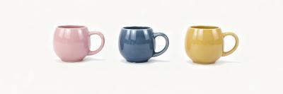 China Glossy Bulbous Round Belly Solid Color Ceramic Mugs, 3 Pastel Color Set for sale