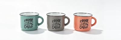 China Retro Enamel Style Ceramic Coffee Mugs 3 Pastel Color Set for sale