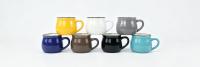 China Bulbous Belly Ceramic Mugs with Thin Black Rim, 7 Vibrant Color Assortment Set for sale