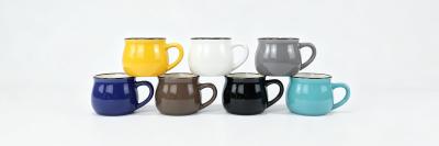 China Bulbous Belly Ceramic Mugs with Thin Black Rim, 7 Vibrant Color Assortment Set for sale