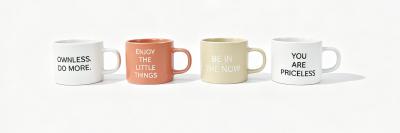 China Minimalist Positive Quote Short Ceramic Mugs 4-Piece Neutral Tone Set for sale