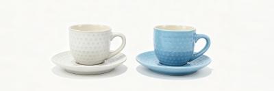 China 3D Embossed Dot Ceramic Cup & Saucer 2-Color Matching Gift Set for sale