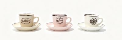 China Vintage Coffee Letter Ceramic Cup & Saucer 3-Color Matching Set for sale