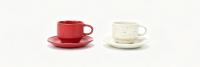 China Sunset Gradient Stacked Ceramic Cup & Saucer 3-Color Matching Gift Set for sale
