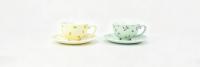 China Pastel Tiny Floral Ceramic Cup & Saucer 2-Color Gift Set for sale