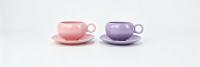 China Gradient Round Bubble Ceramic Cup & Saucer 2 Pastel Color Couple Set for sale