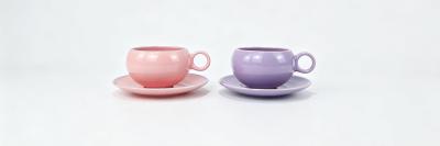 China Gradient Round Bubble Ceramic Cup & Saucer 2 Pastel Color Couple Set for sale