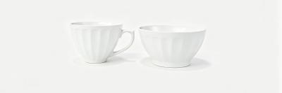 China Vintage Fluted Ceramic Mug and Bowl Set, Matte Glaze Breakfast Cup & Cereal Bowl, Pumpkin Ribbed Tableware for Coffee, Oatmeal, Soup for sale