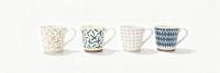 China Boho Geometric Print Taper Ceramic Coffee Mugs, Neutral Hand Drawn Pattern Handle Tea Cups for sale