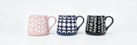 China Boho Tribal Geometric Wide Belly Ceramic Coffee Mugs, Abstract Moon Triangle Print Handle Tea Cups for sale