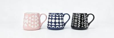 China Boho Tribal Geometric Wide Belly Ceramic Coffee Mugs, Abstract Moon Triangle Print Handle Tea Cups for sale