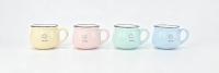 China Cute Pastel Sunny Face Wide Belly Ceramic Mugs, Black Rim Hand Drawn Smile Sun Handle Tea Cups for sale