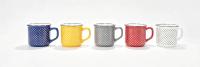 China Vintage Polka Dot Enamel Style Ceramic Coffee Mugs, Thin Black Rim Color Matching Handle Tea Cups for sale
