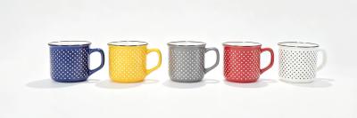 China Vintage Polka Dot Enamel Style Ceramic Coffee Mugs, Thin Black Rim Color Matching Handle Tea Cups for sale