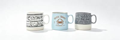 China Vintage Location Themed Wide Belly Ceramic Mugs, Coastal Mountain Lodge Graphic Printed Handle Coffee Tea Cups for sale