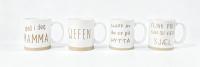China Norwegian Handwritten Quote White Ceramic Mugs, Natural Raw Clay Base Nordic Daily Phrase Coffee Tea Cups 4 Pack for sale