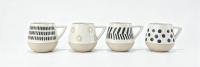 China 4 Pack Two-Tone Bulbous Ceramic Coffee Mugs, Neutral Boho Geometric Floral Pattern Tea Cups for Kitchen Decor & Housewarming Gifts for sale
