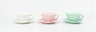 China 3 Sets Flower Shaped Ceramic Tea Cup & Saucer, Pastel Macaron Petal Porcelain Coffee Mug for Afternoon Tea & Wedding Gift for sale